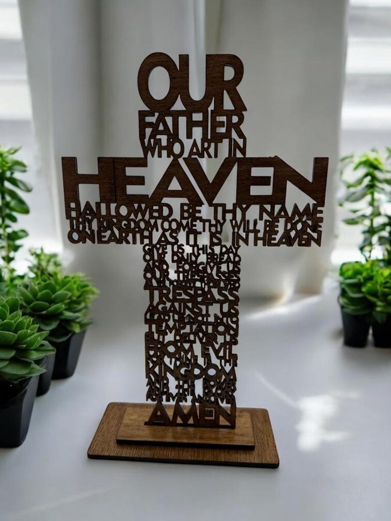 Laser Cut Wood Lord’s Prayer Cross | Christian Home Decor | Hand ...