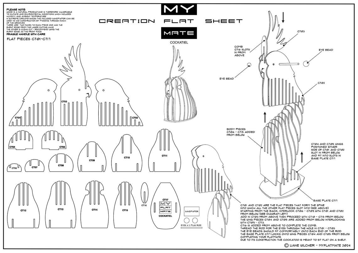 COCKATIEL, 3D Laser Cut Animal Trophy / Puzzle, Wall Decor, Wall Art ...