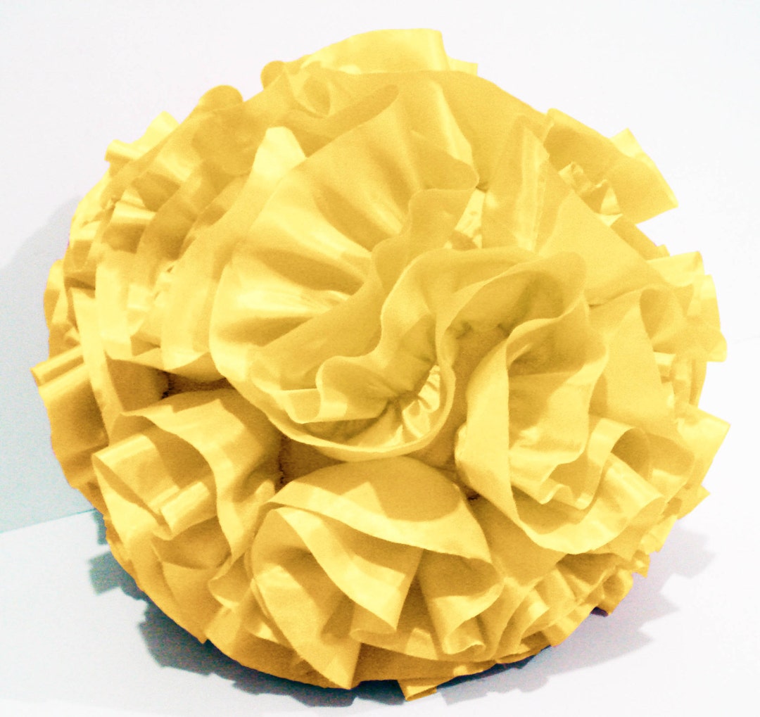 Yellow Round Pouf-handmade-ruffled Pillow-decorative Pillow-gift for ...