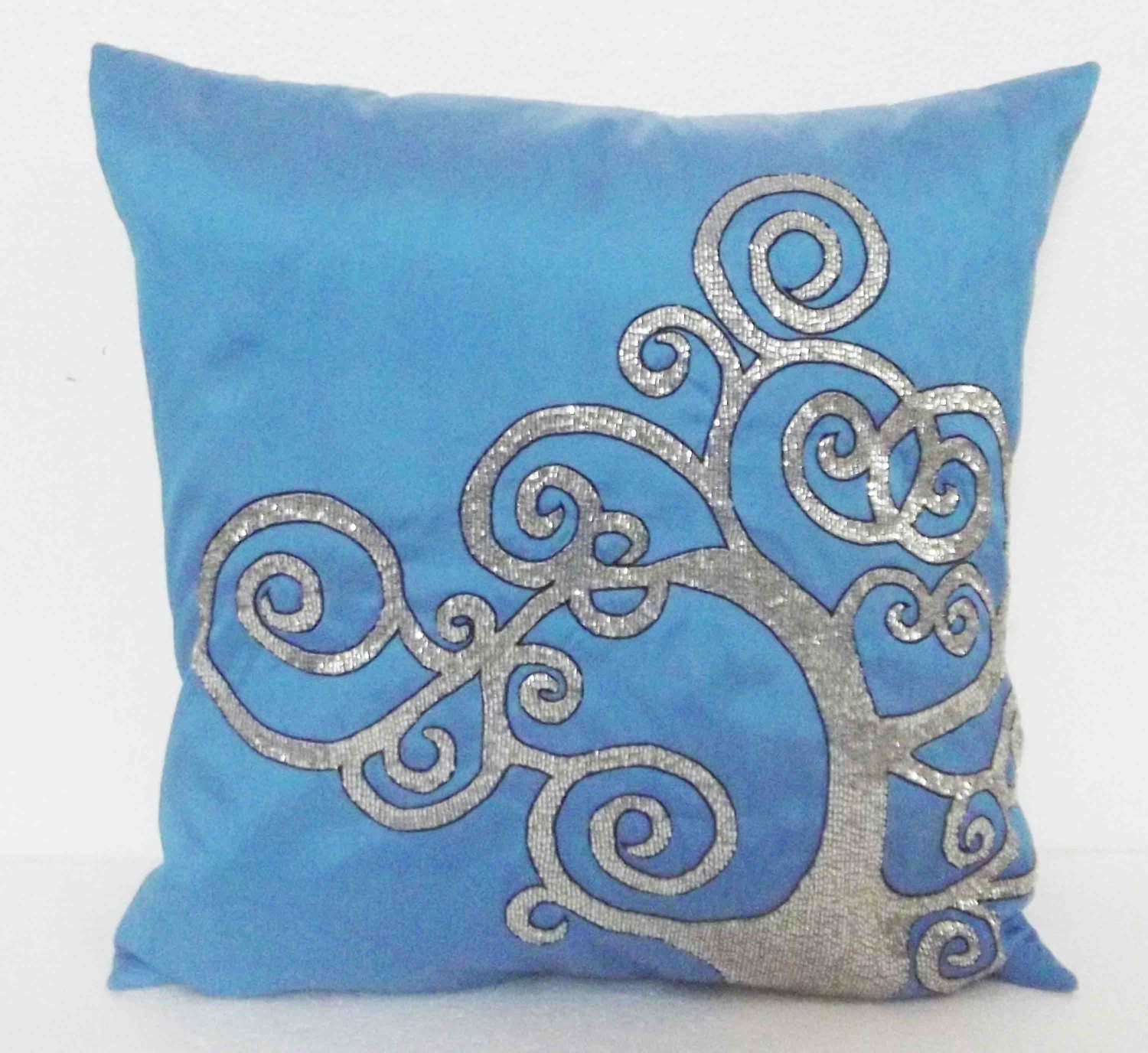 Blue Pillow Accent Pillow Tree of Life Wish Tree Spiral - Etsy