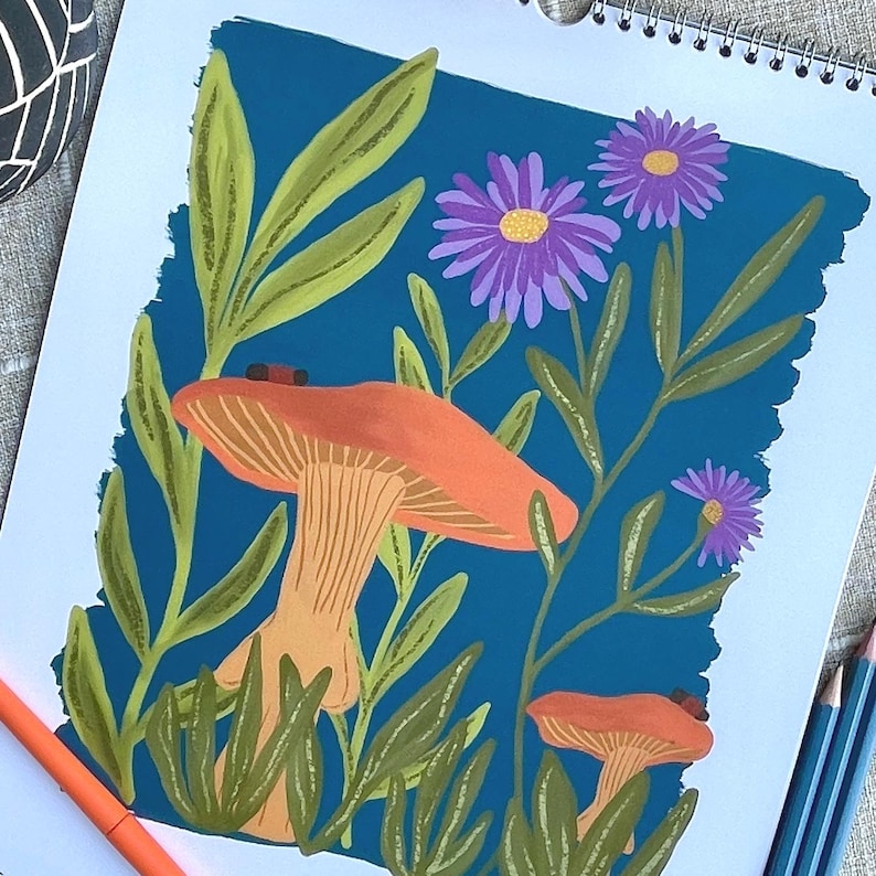 2026 Large Wall Calendar | Whimsical Blooms and Shrooms Art | Flowers ...