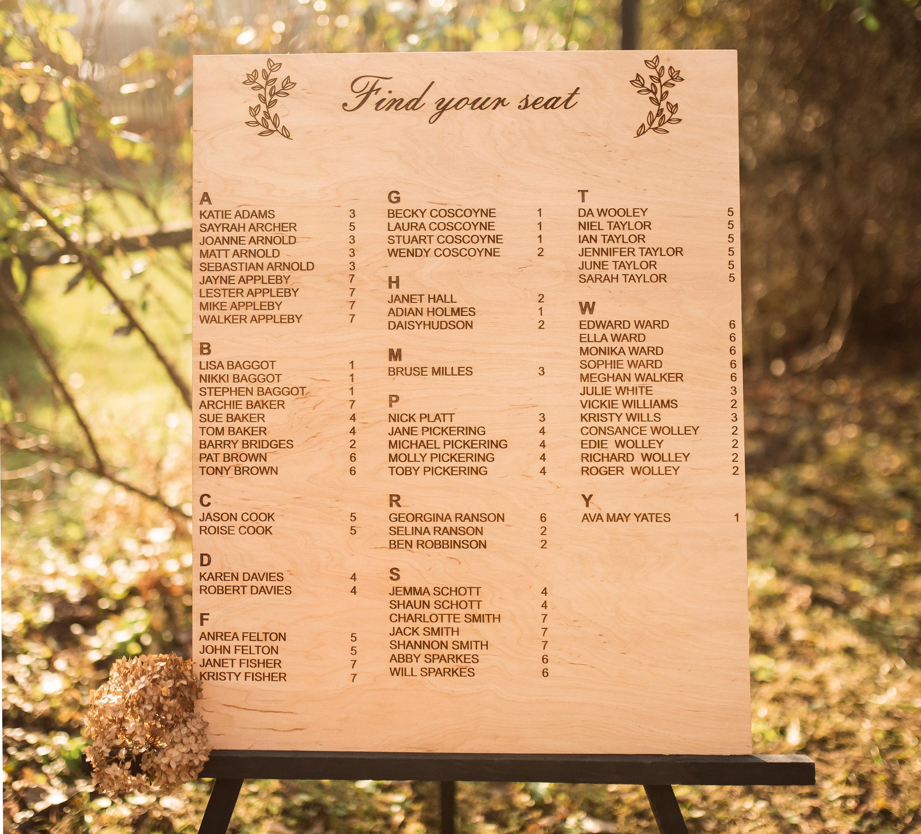 Personalized Wooden Wedding Seating Chart, Find Your Seat Sign ...