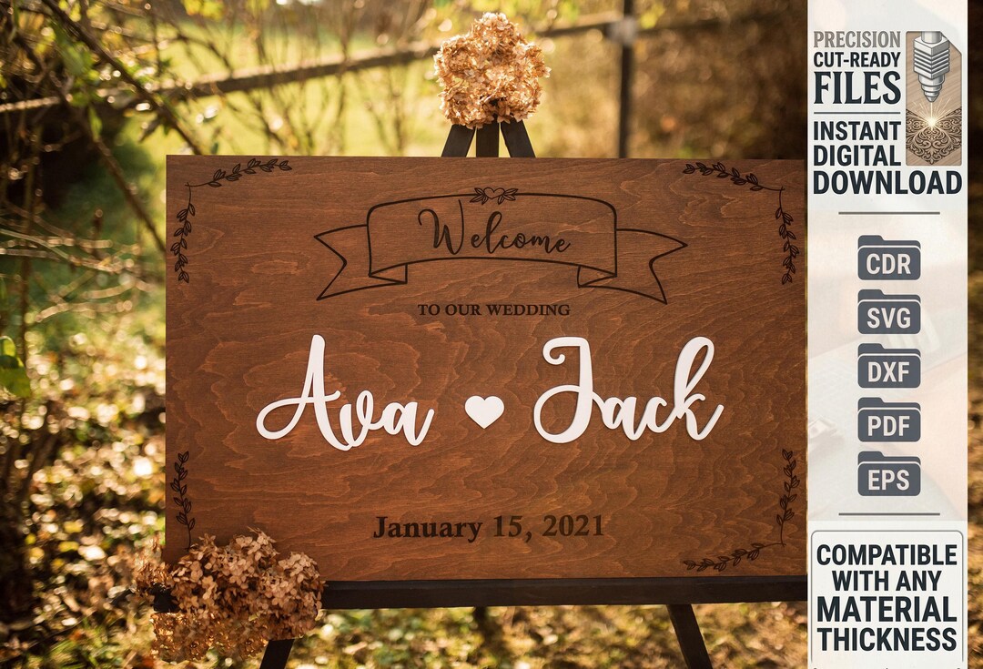 Horizontal Welcome Sign SVG, Landscape Wedding Laser File for Glowforge ...