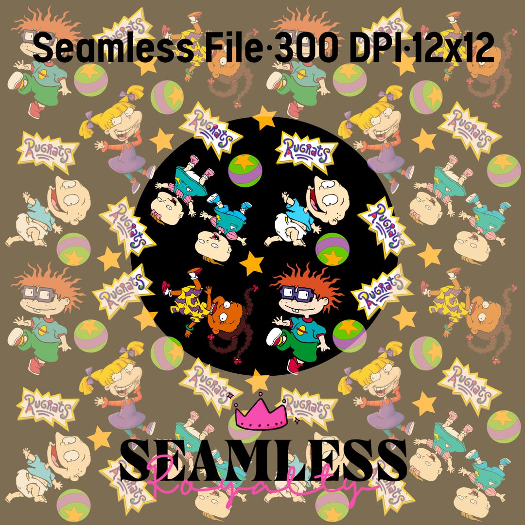 Rugrats Inspired Seamless Pattern | 90s Cartoon Kids PNG | Black ...