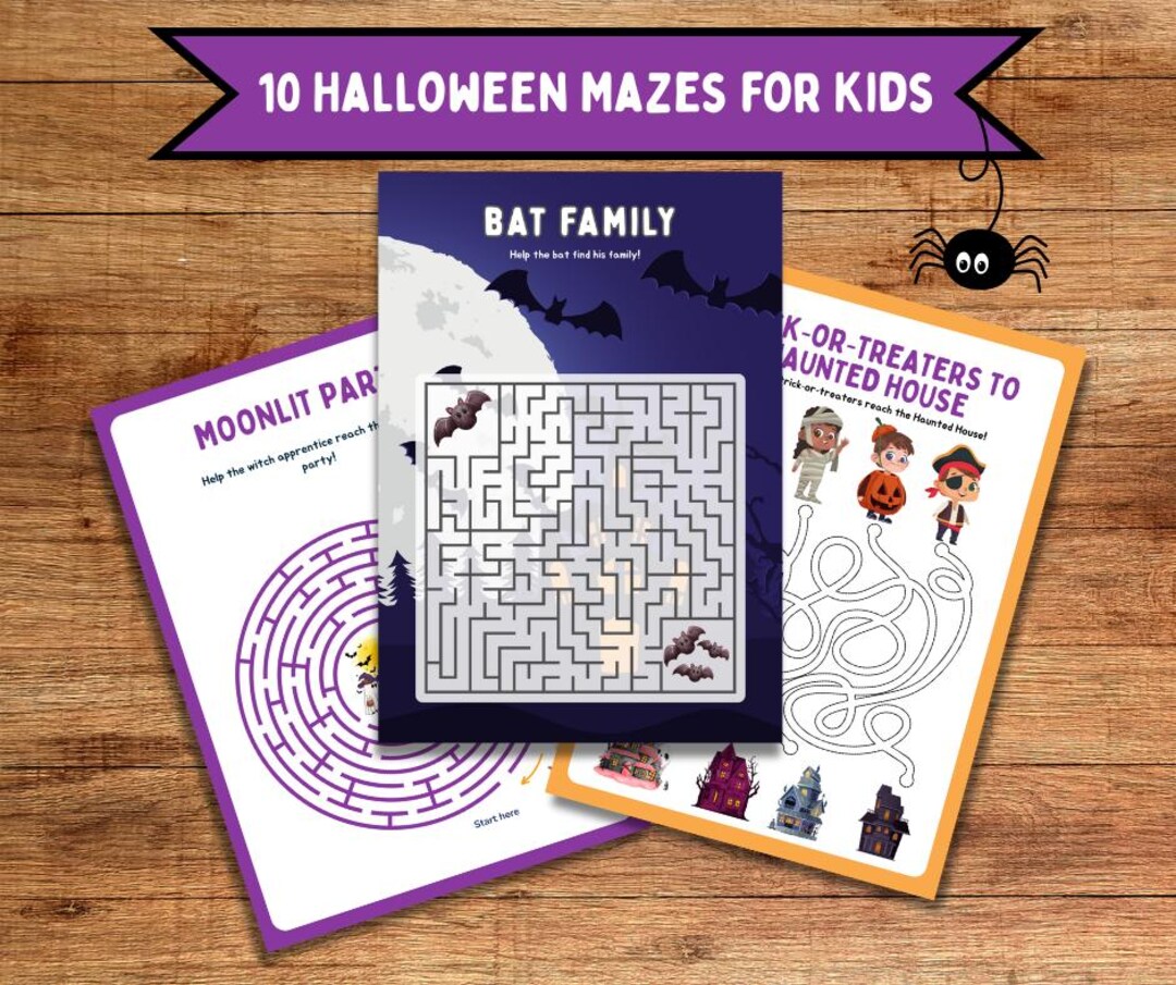 Halloween Mazes for Kids Printable – 10 Kawaii Labyrinths , Easy–medium ...