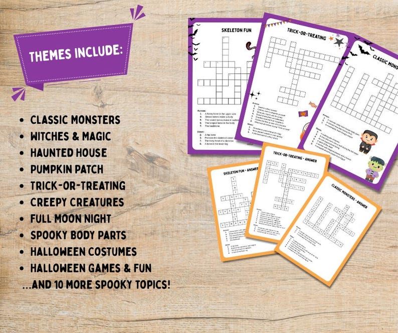 Halloween Crossword Puzzle Pack for Kids – 20 Themed Printable ...
