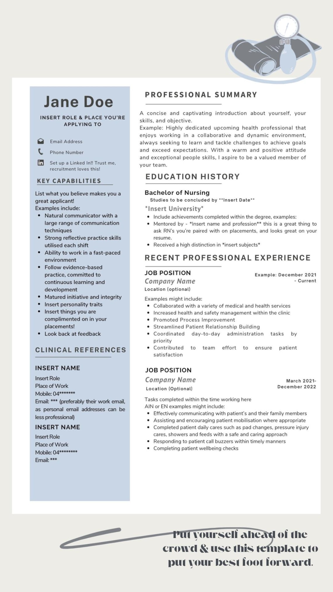 Resume Template for New Graduate Nurse Application - Etsy