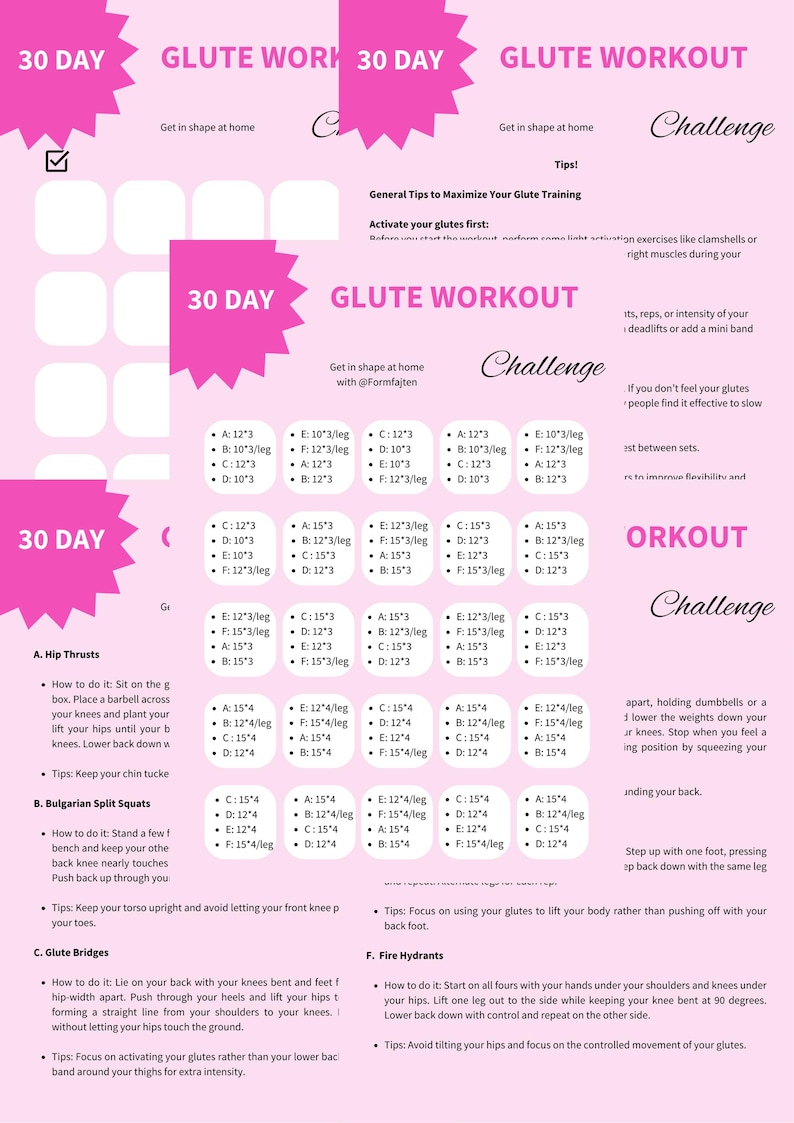 30 Day Glute Workout Challenge - Etsy