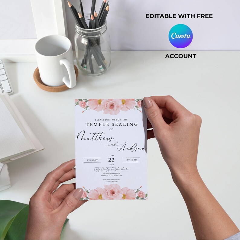 LDS Temple Sealing Invitation – Blush Floral Wedding Invite | Instant ...