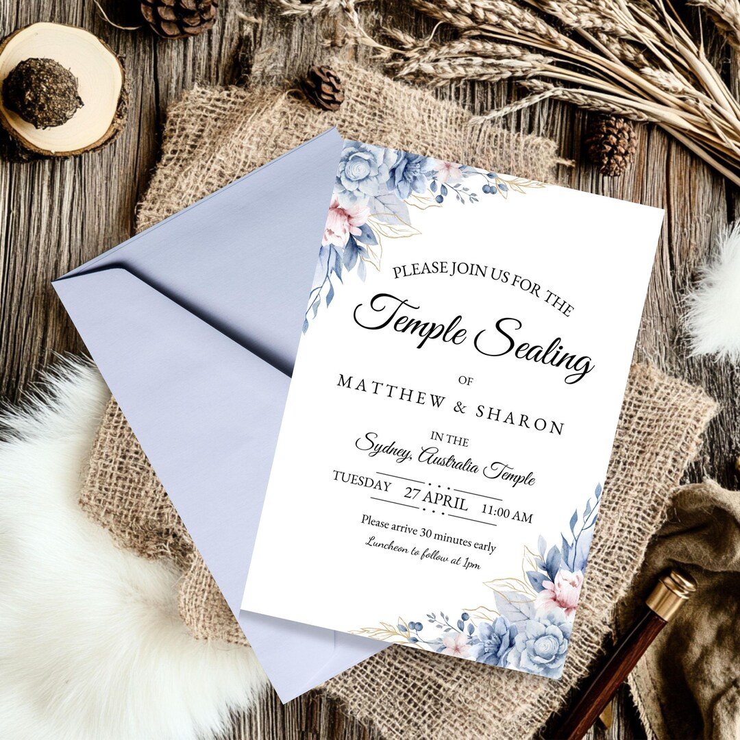LDS Temple Sealing Invitation Instant Downloadable Wedding Blue Flower ...