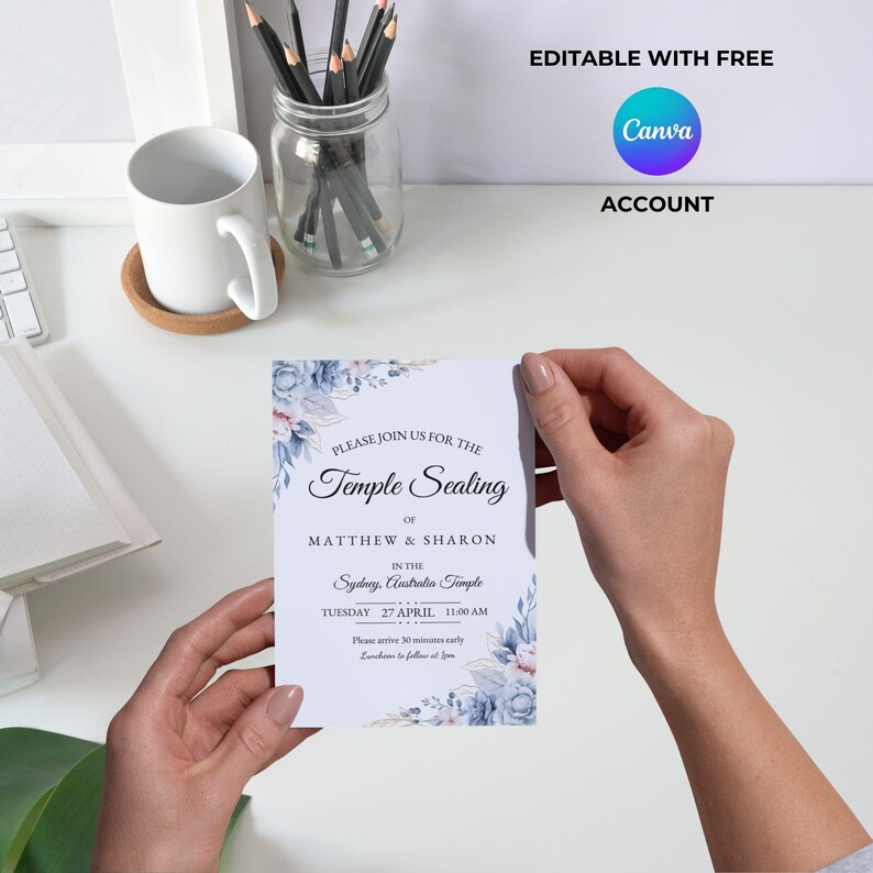 LDS Temple Sealing Invitation Instant Downloadable Wedding Blue Flower ...