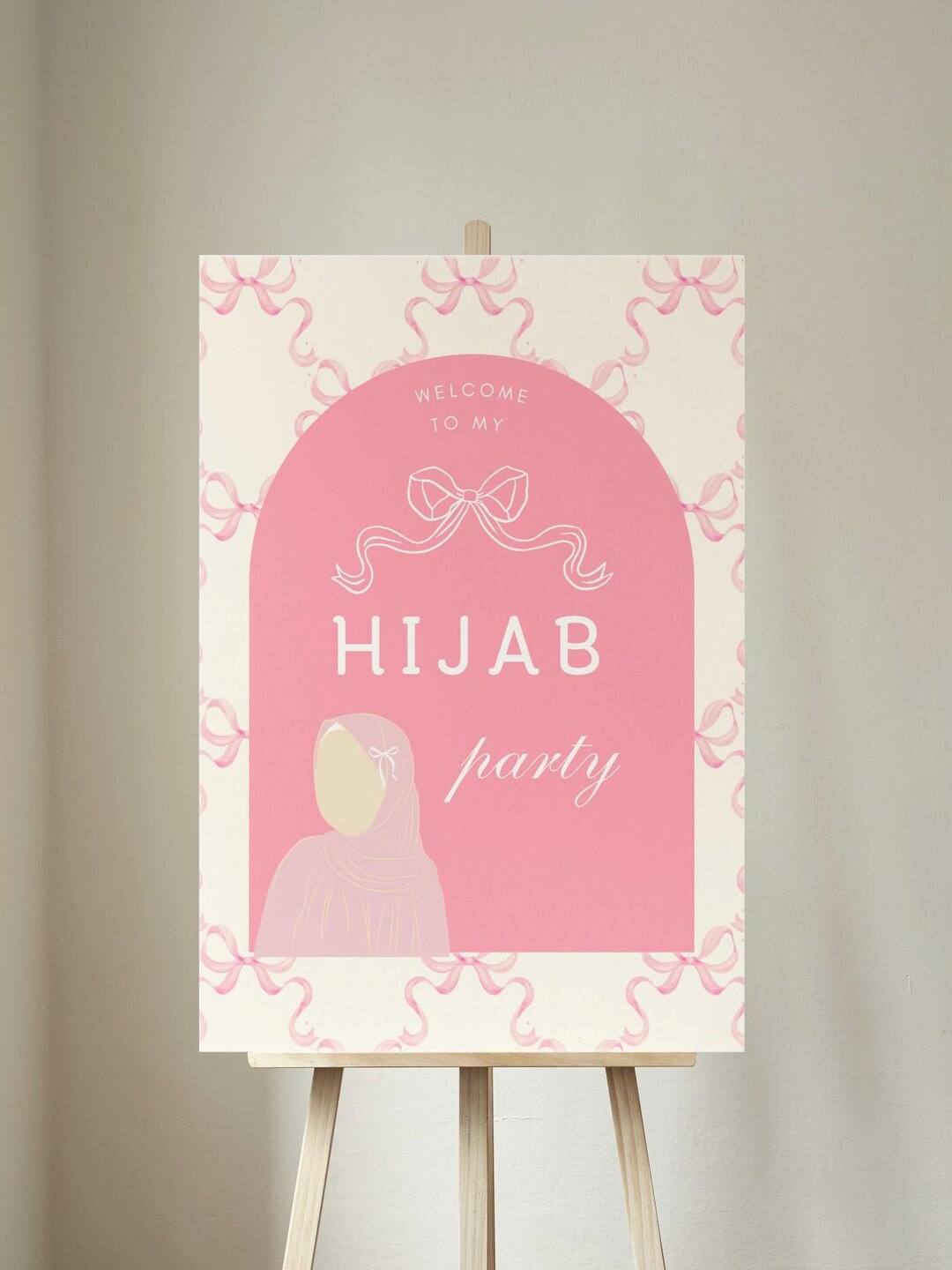 Digital: Girl’s Hijab Welcome Sign Template | Pink Bow Design - Etsy