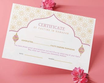 Ramadan Achievement Award, Muslim Kids, Islamic Certificate, Fasting ...