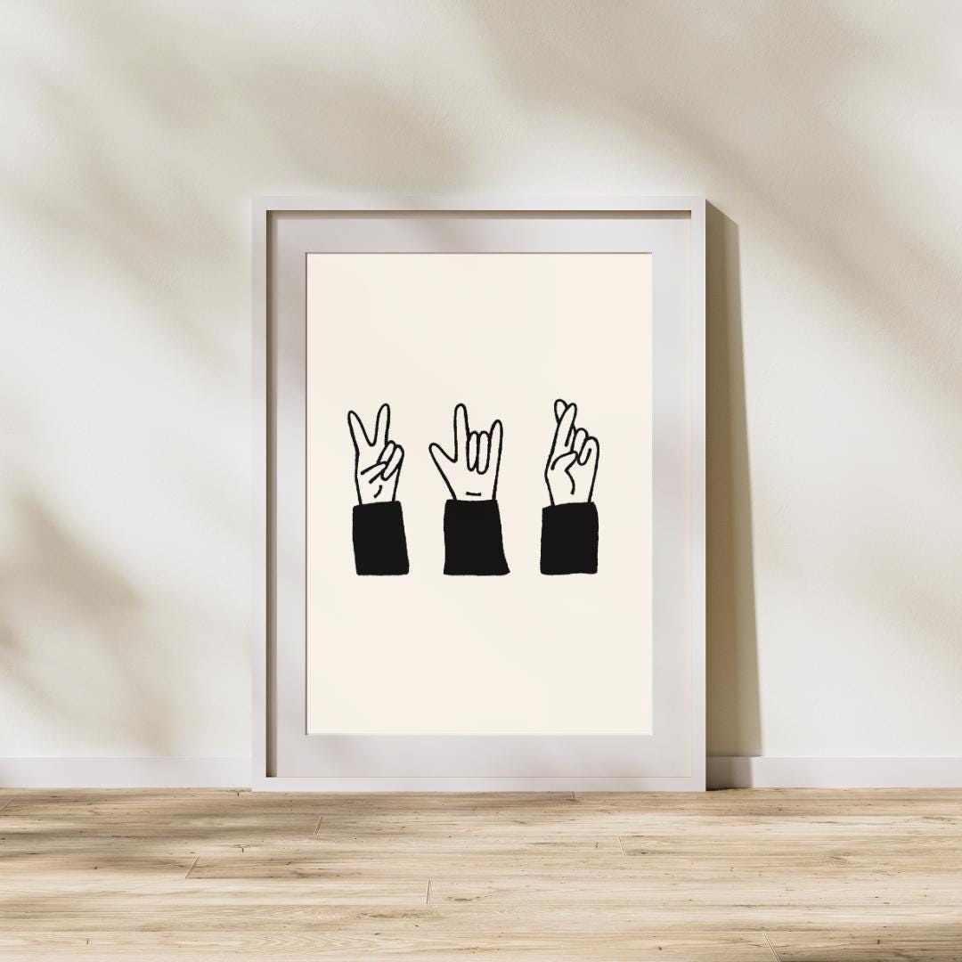 Hand Signs Prints, Peace Print, Rock on Print, Hand Gestures, Home ...