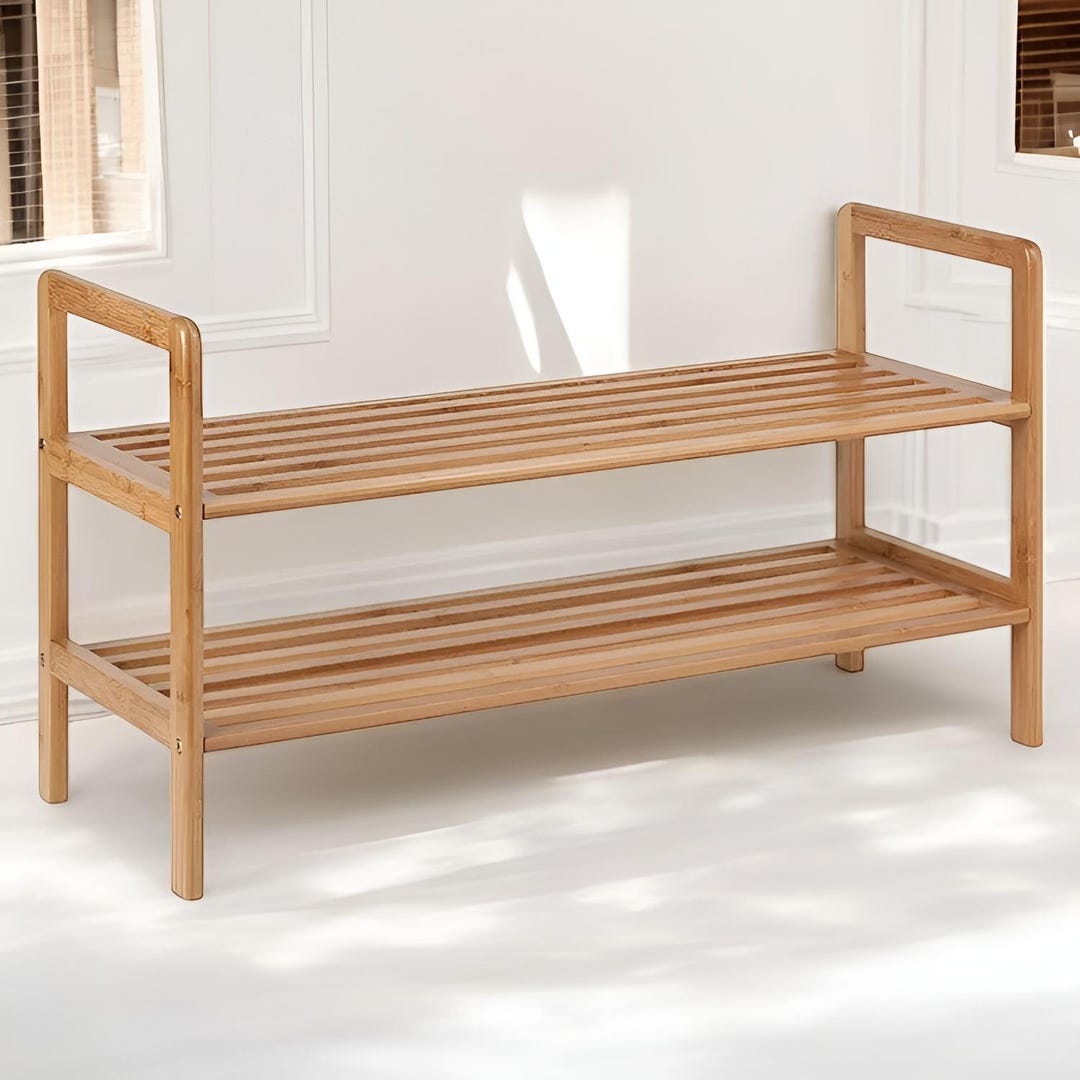 Bamboo Shoe Rack - 2-tier Wooden Shoe Organizer for Entryway ...