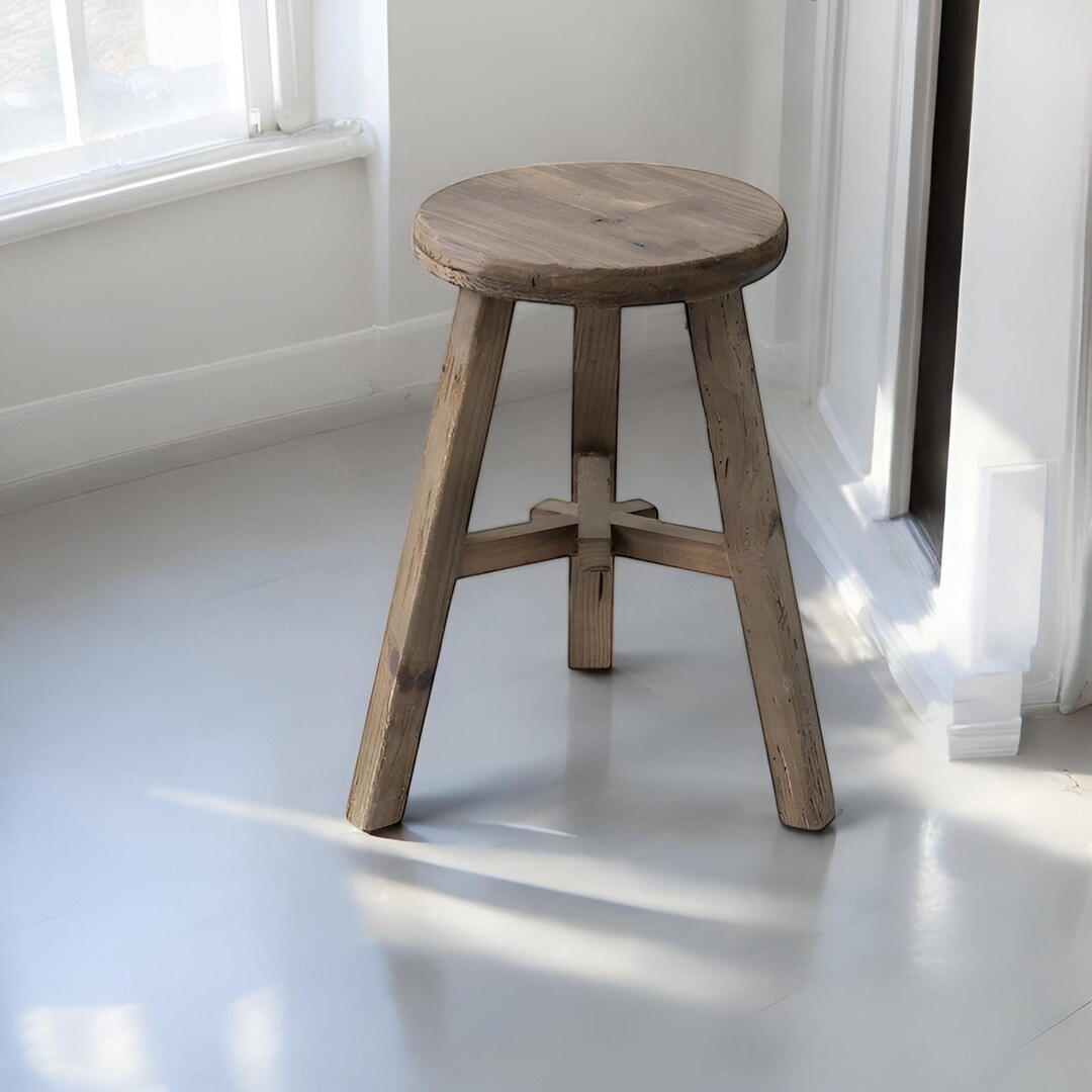 Rustic Wooden Stool for Home Decor - Handmade Farmhouse Style Accent ...