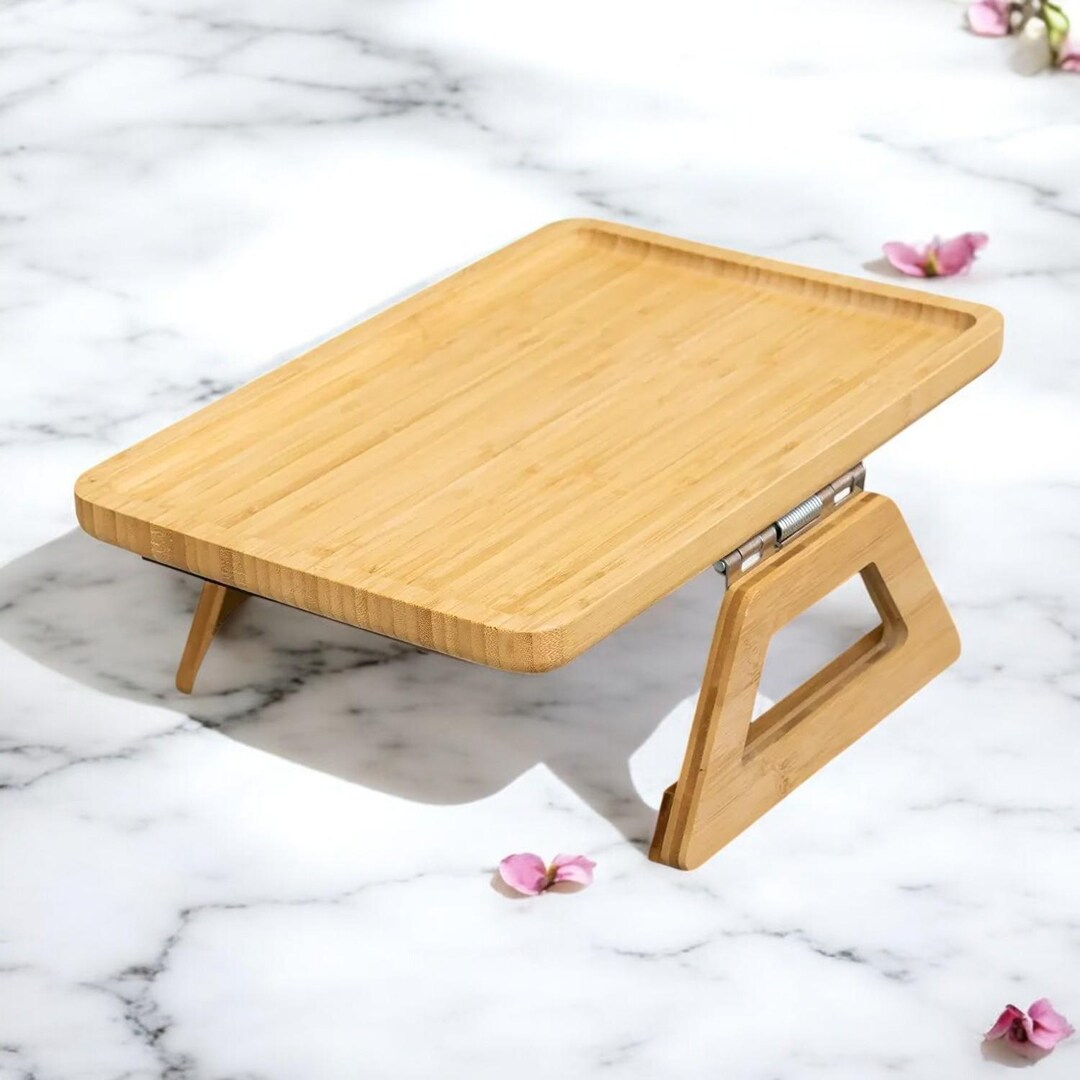 Bamboo Couch Arm Tray Table - Clip-on Sofa Armrest Table for Drinks ...