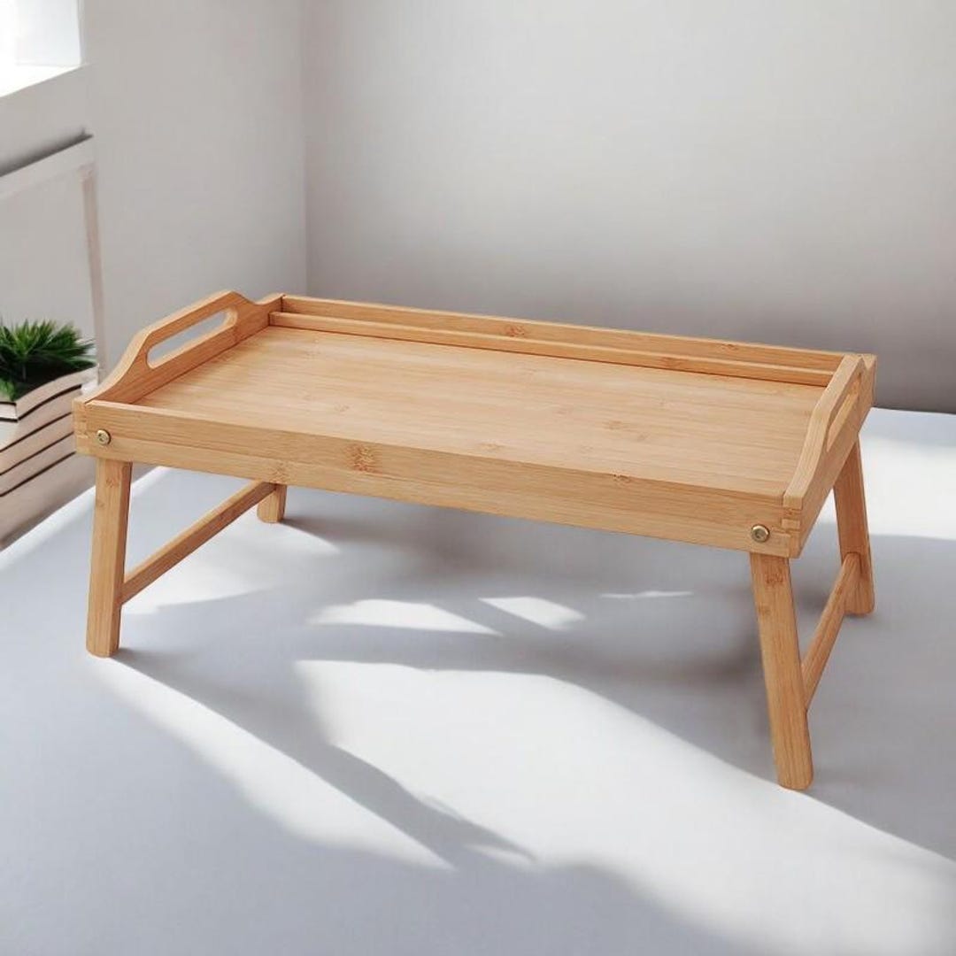 Bamboo Laptop Bed Tray Table - Foldable Breakfast Desk With Handles ...
