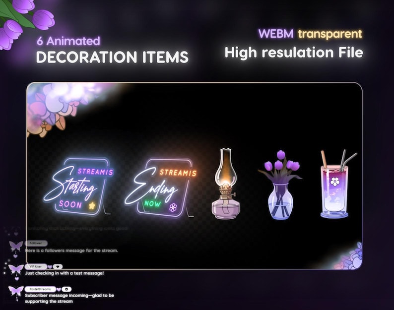 Purple Twitch Overlay Pack | Vtuber Streaming Room Overlay | Cozy ...