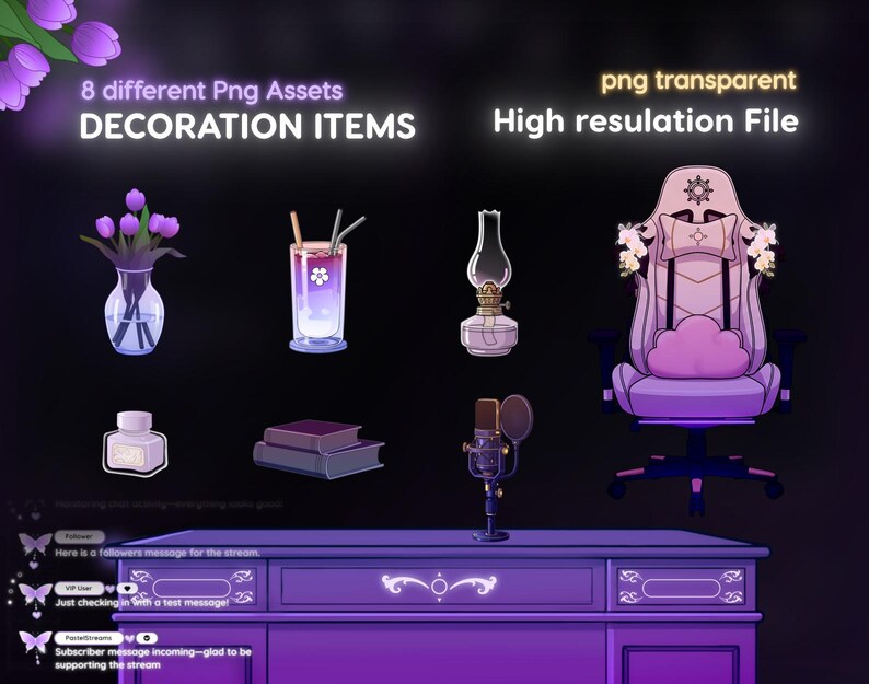 Purple Twitch Overlay Pack | Vtuber Streaming Room Overlay | Cozy ...