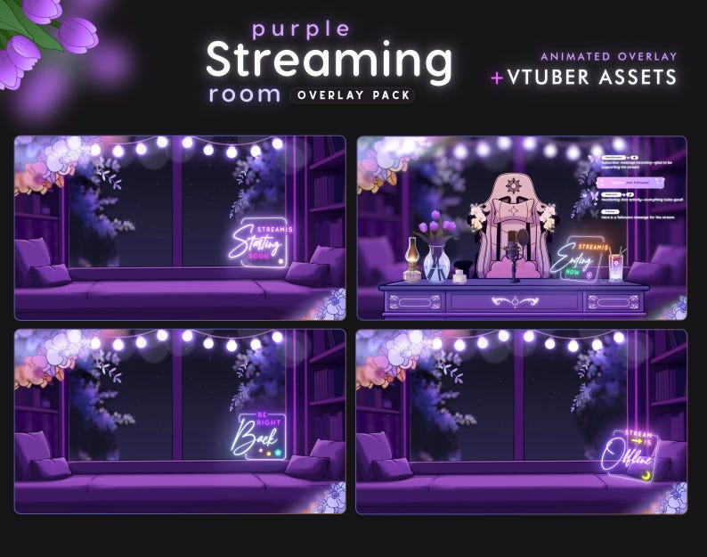 Purple Twitch Overlay Pack | Vtuber Streaming Room Overlay | Cozy ...