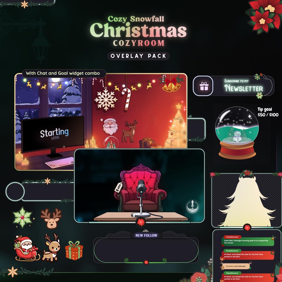 Christmas Cozy Stream Overlay Pack With Chat and Goal Widgets - Etsy