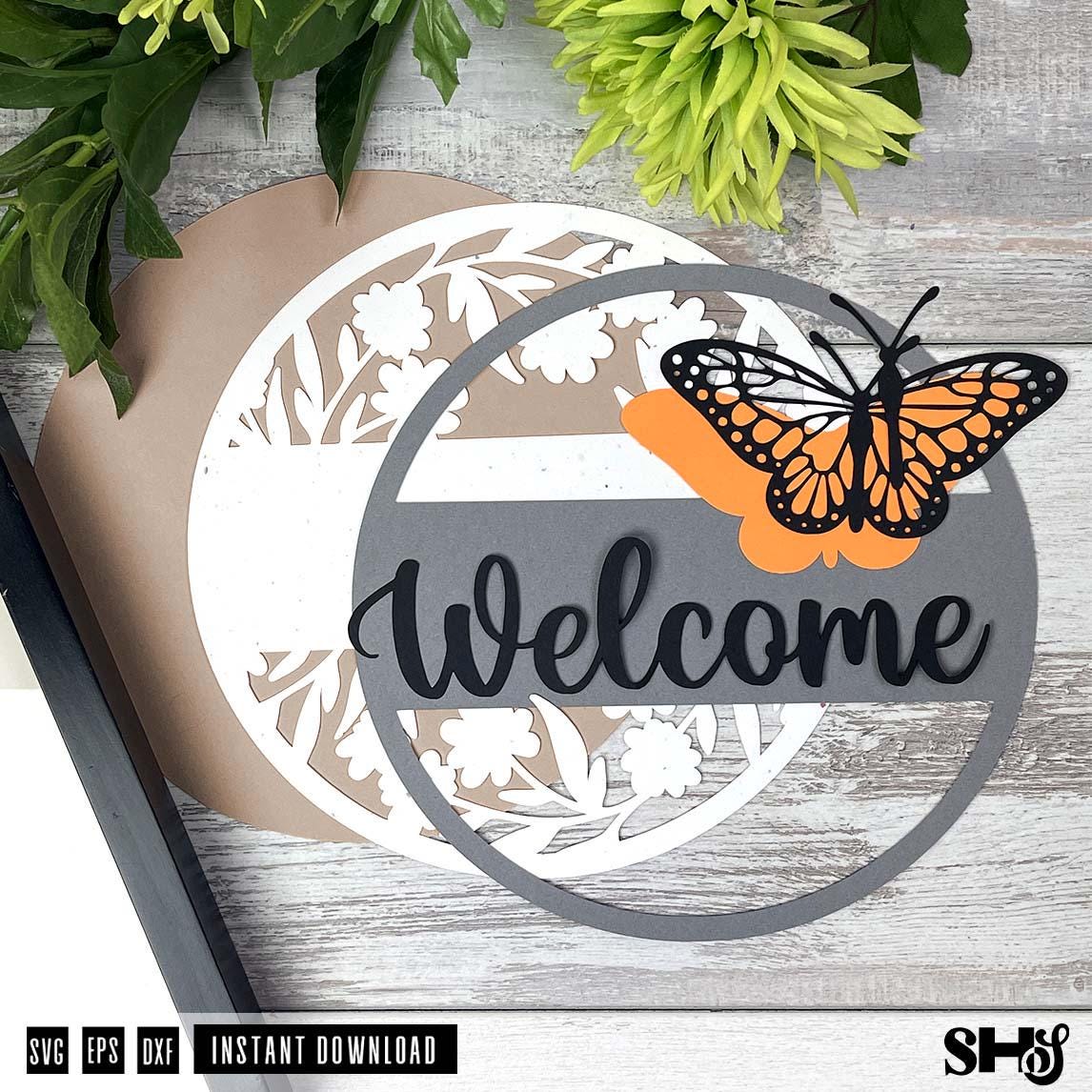 Spring Butterfly Welcome Round Sign Laser Cut File | Spring Summer ...