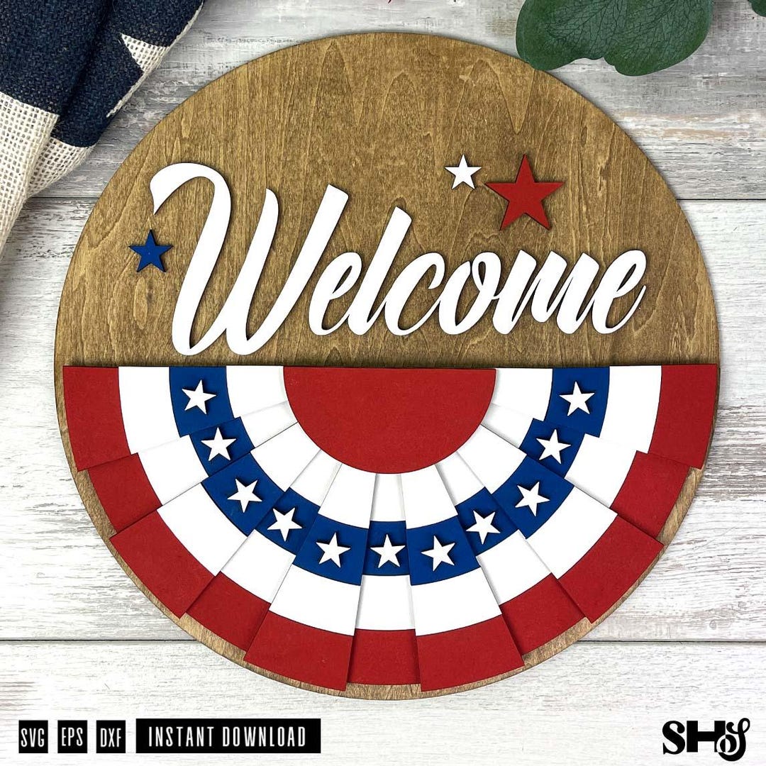Patriotic Red White & Blue Banner Welcome Sign SVG | July 4th ...