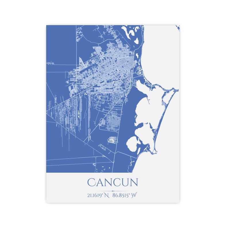 Cancun Map With Coordinates Poster, Matte Wall Art Print for Home Decor ...