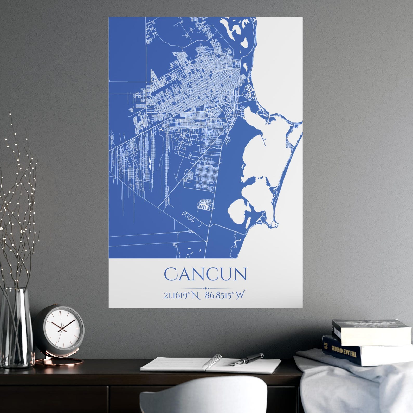 Cancun Map With Coordinates Poster, Matte Wall Art Print for Home Decor ...