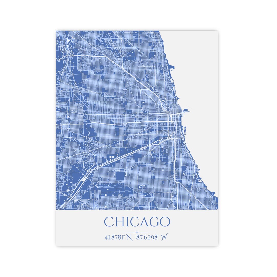 Chicago Map With Coordinates Poster, Matte Wall Art Print for Home ...