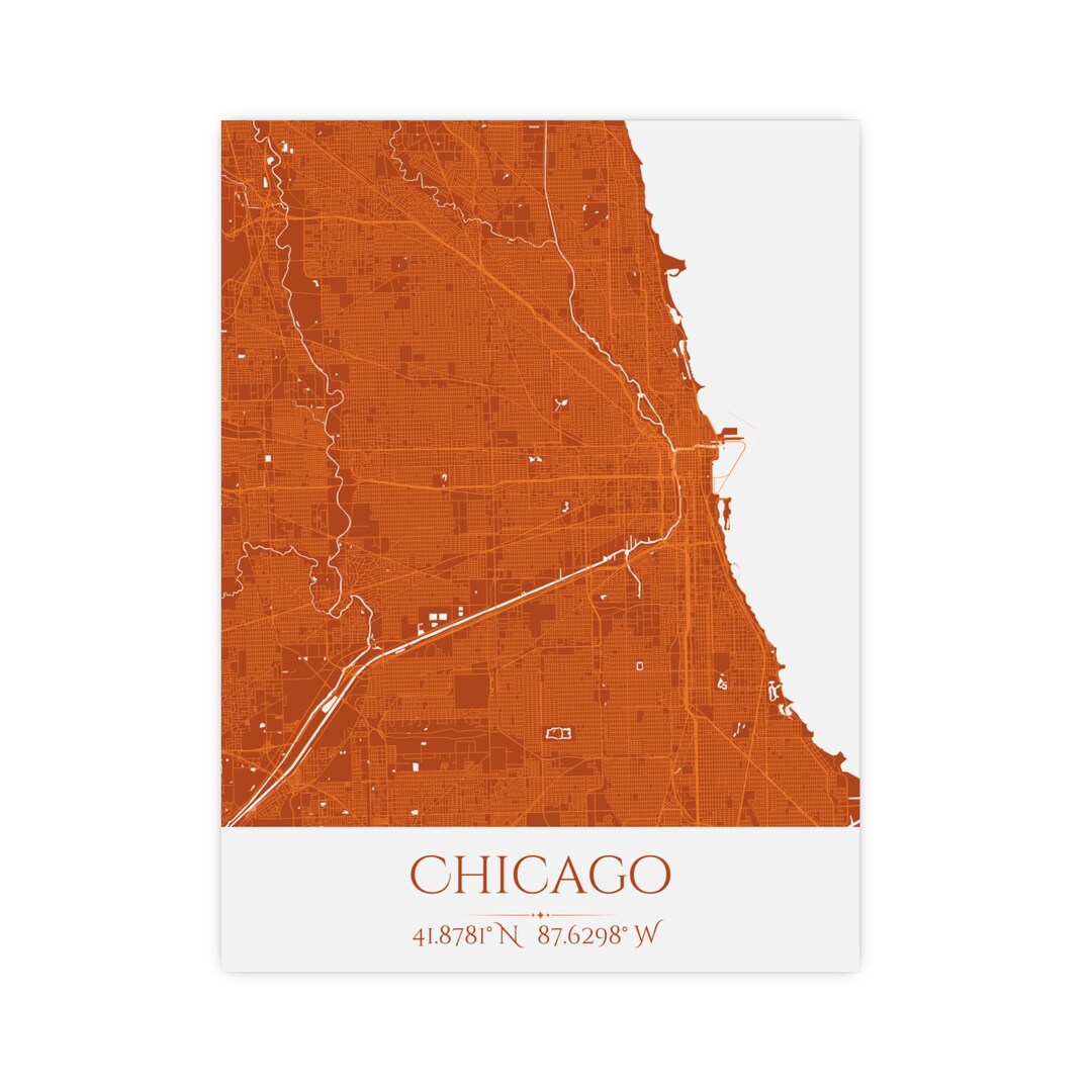 Chicago Map With Coordinates Poster, Matte Wall Art Print for Home ...