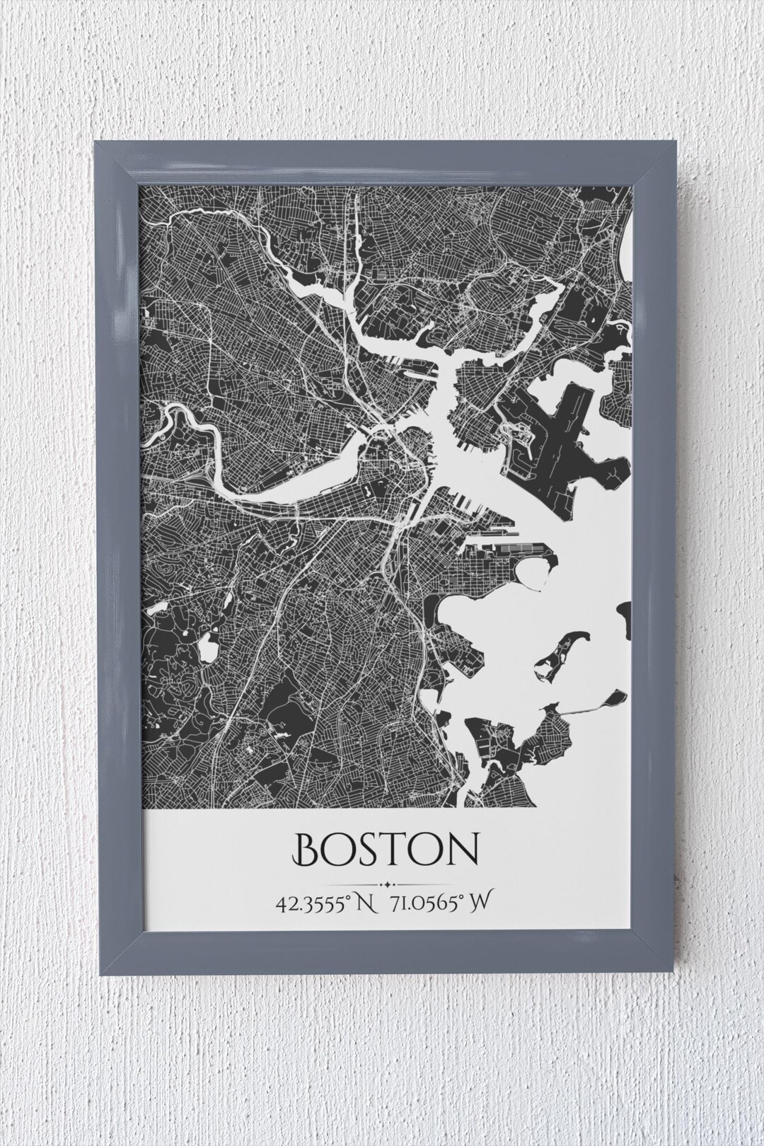 Boston Map With Coordinates Poster, Matte Wall Art Print for Home Decor ...
