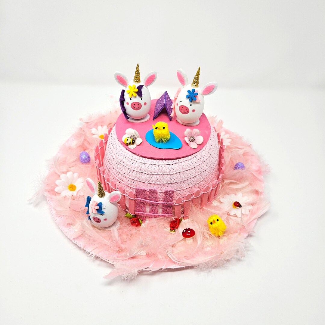 Diy Make Your Own Easter Unicorn Farm Bonnet, Girls Party Hat, Girls ...