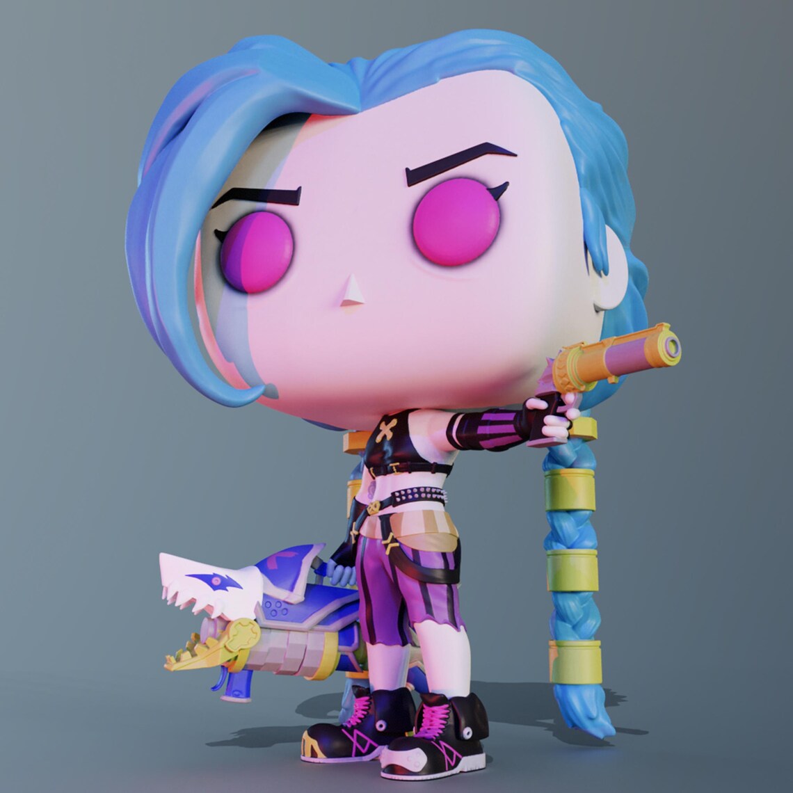 3D Printed Jinx Figure Funko Pop Style Big Head Arcane-inspired Unpainted Grey Collectible - Etsy
