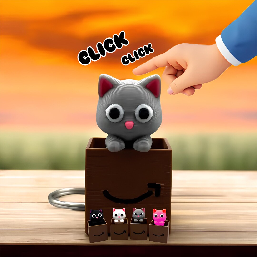 3D Printed Clicky Cat Fidget Toy and Keychain Fun 4-color Design for ...
