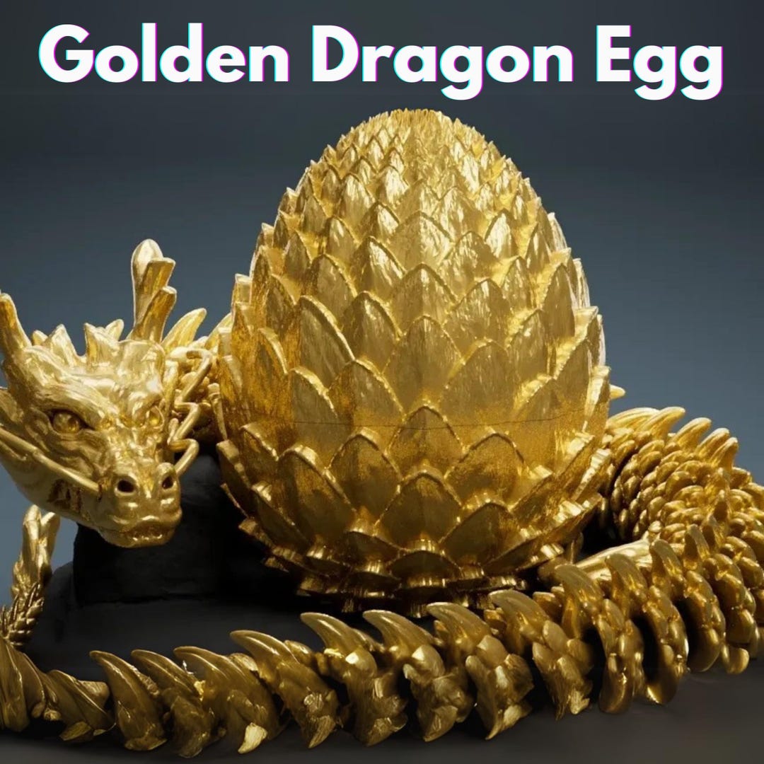 3D Printed Golden Dragon With Egg Stunning Fantasy Decor, Dragon Lover ...