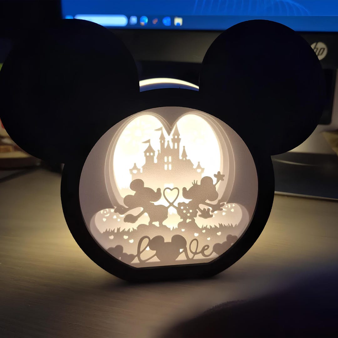 Mickey and Minnie Mouse Lightbox Lamp Romantic 3D Printed LED Night ...