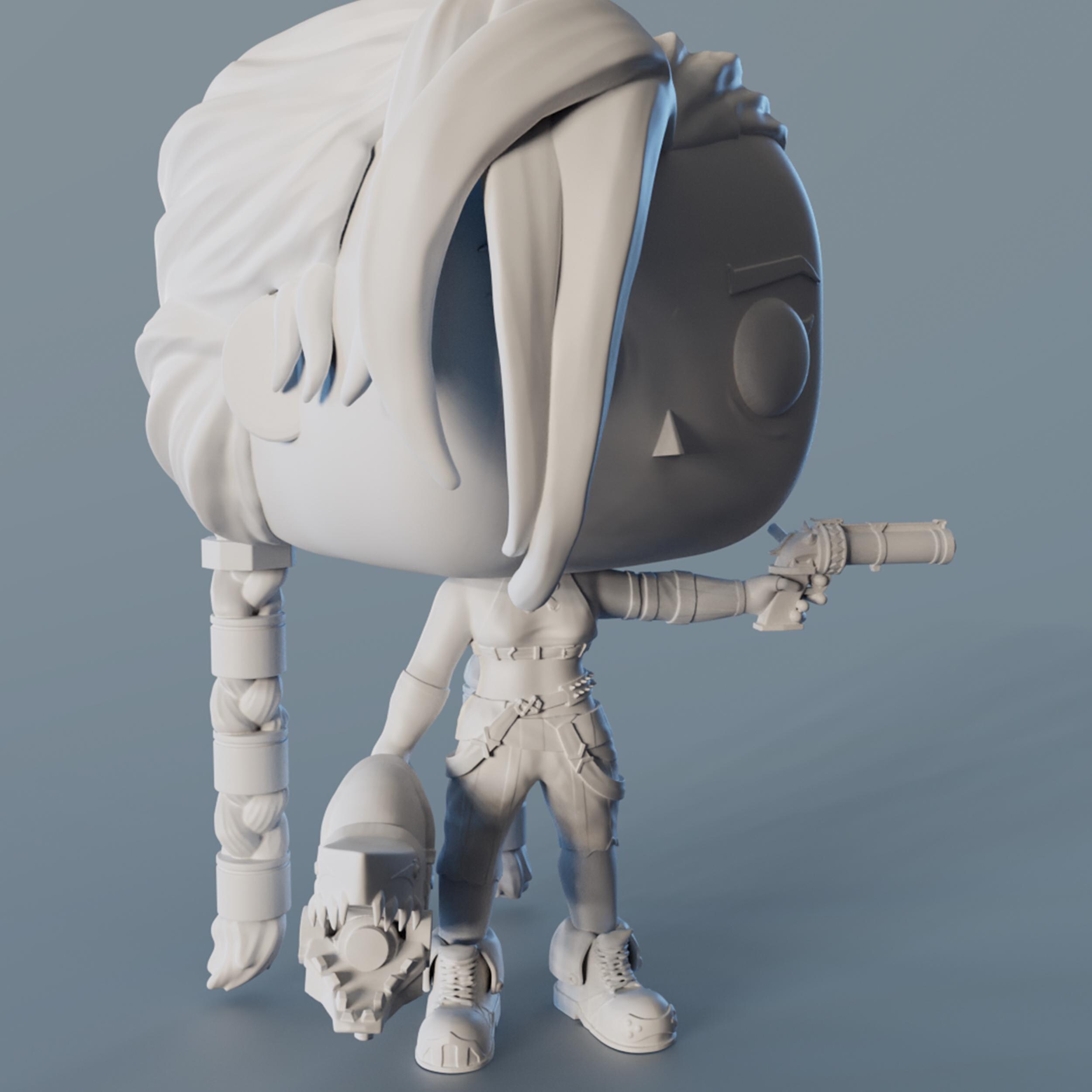 3D Printed Jinx Figure Funko Pop Style Big Head Arcane-inspired Unpainted Grey Collectible - Etsy