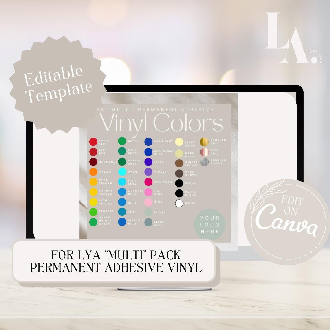 Lya Vinyl Color Swatch Chart for LYA 55 Pack Permanent Vinyl, Editable Vinyl Color Template ...