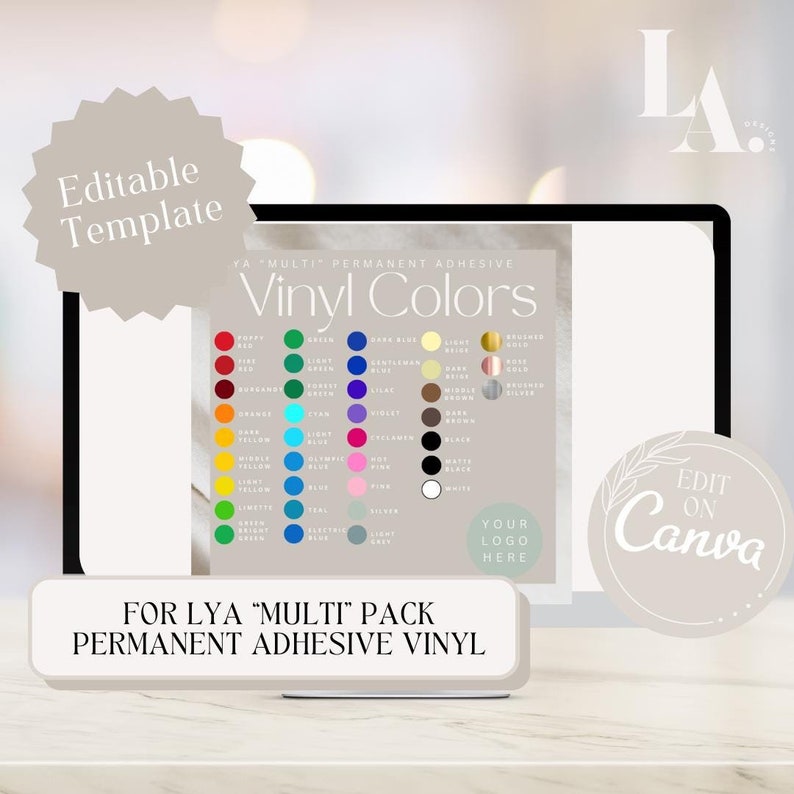 Lya Vinyl Color Swatch Chart for LYA 55 Pack Permanent Vinyl, Editable ...