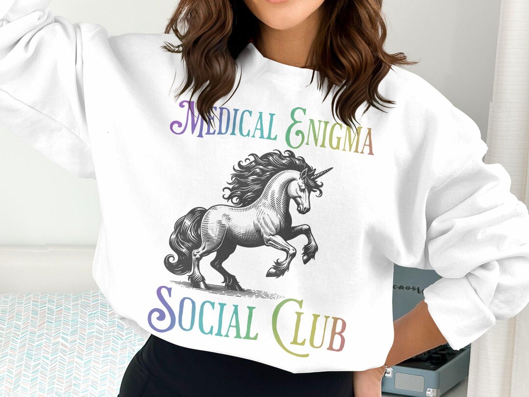 Medical Enigma Social Club Sweatshirt, Unique Unicorn Design, Fun ...