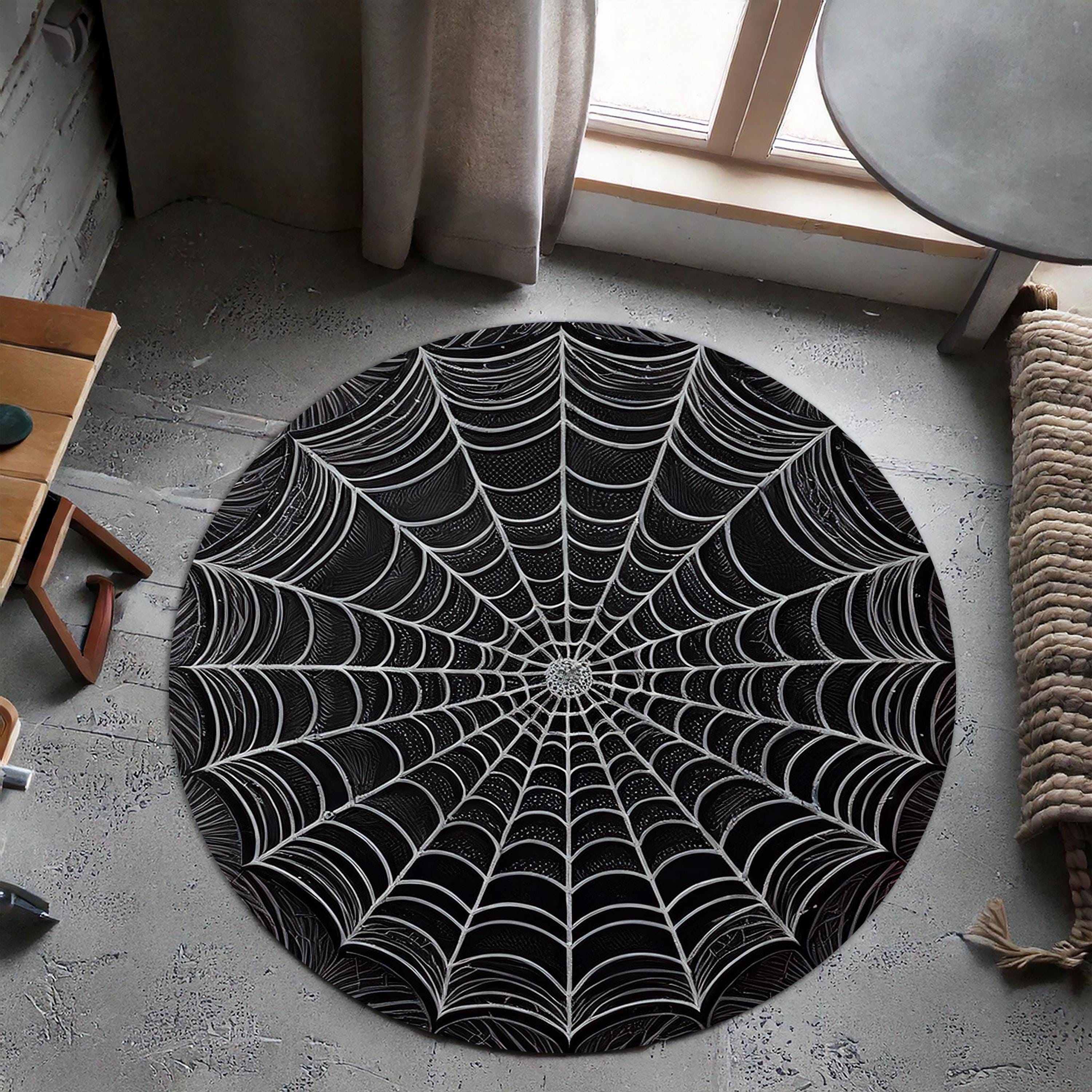 Spider Web Round Rug | Black Background With Web Design Carpet | Creepy ...