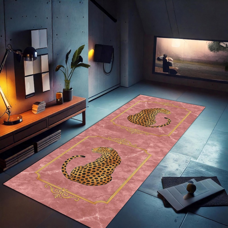 Pink Leopard Runner Rug, Animal Print Hallway Carpet, Modern Washable ...