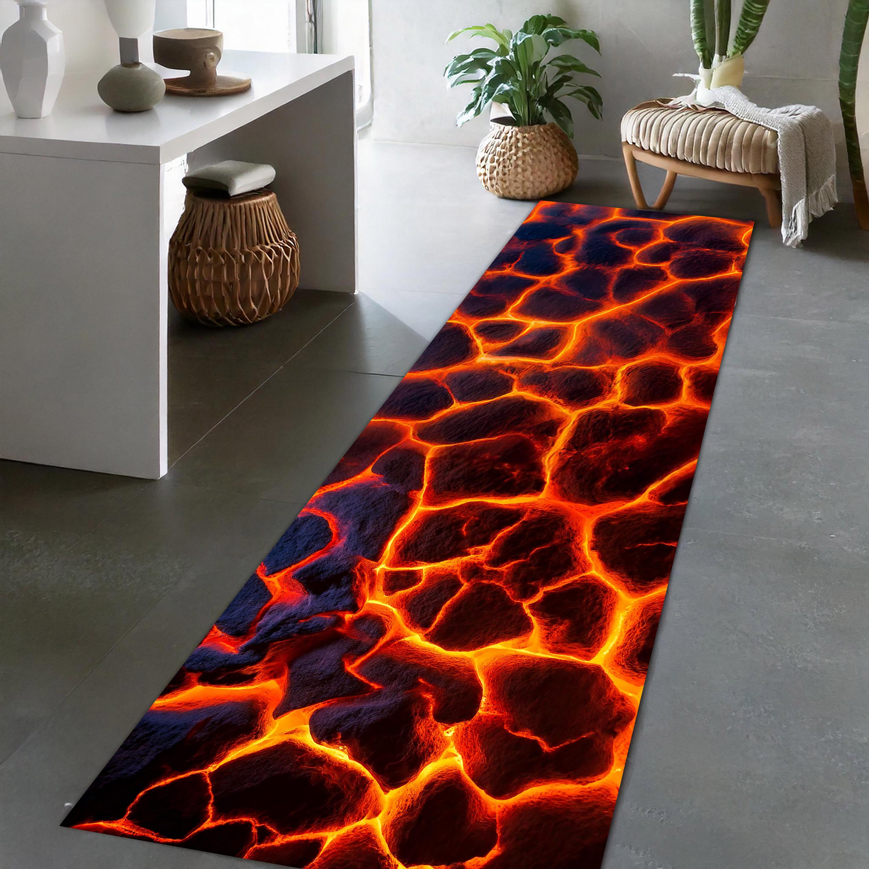 Red Lava Runner Rug | Fiery Magma Hallway Carpet | Volcanic Heat ...