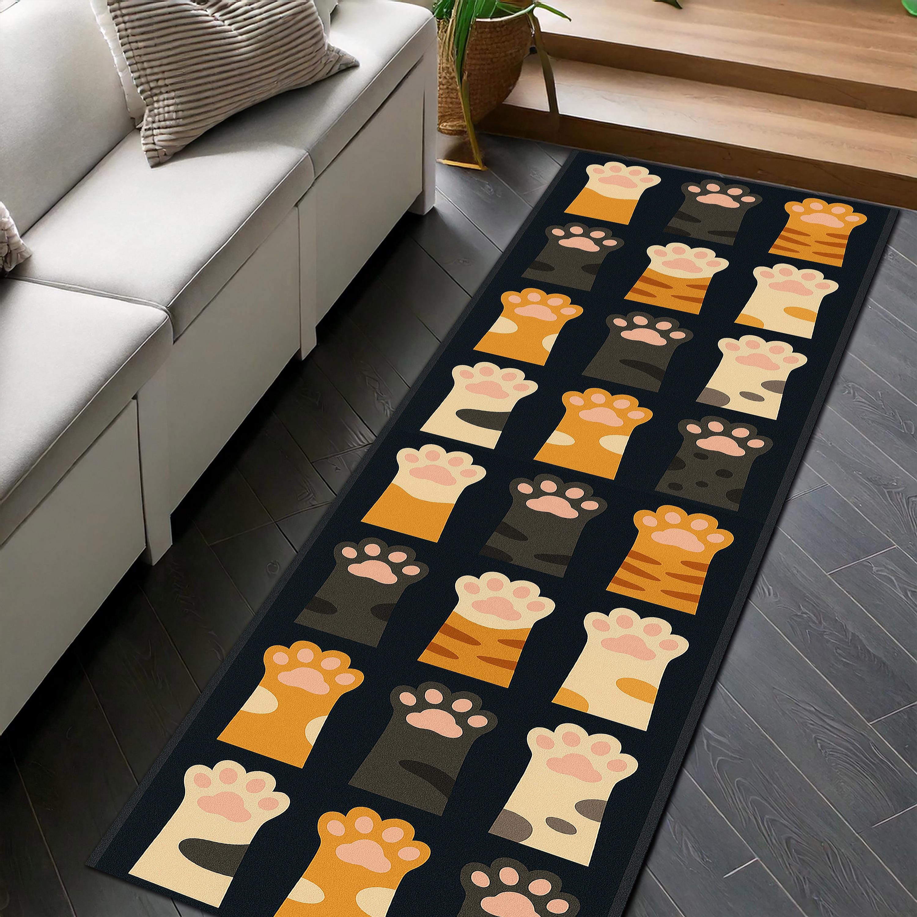 Cute Cat Paw Print Runner Rug – Modern Pet Lover Carpet for Hallway ...