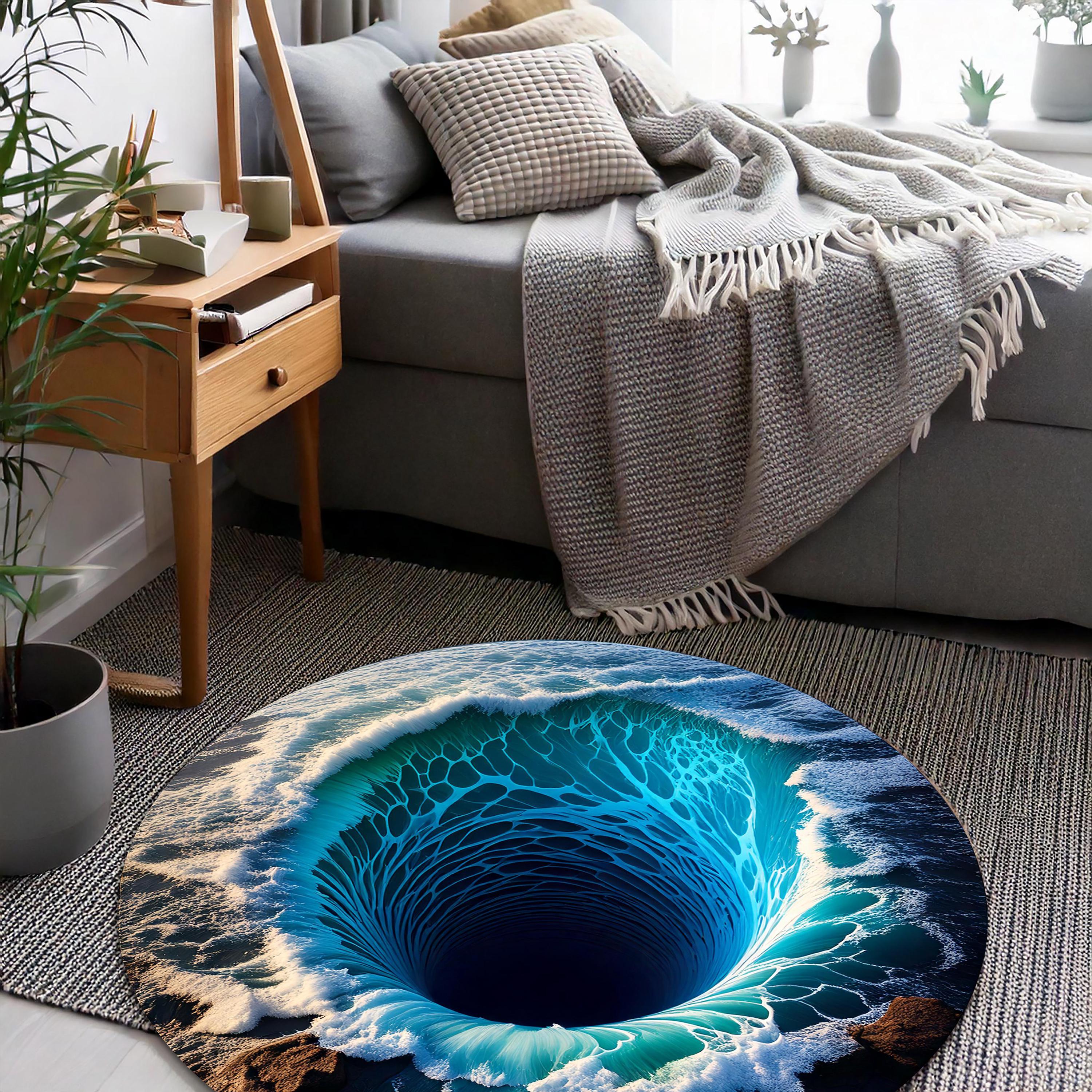 Wavy Ocean Hole Round Rug | 3D Deep Sea Carpet | Mystical Oceanic Floor ...
