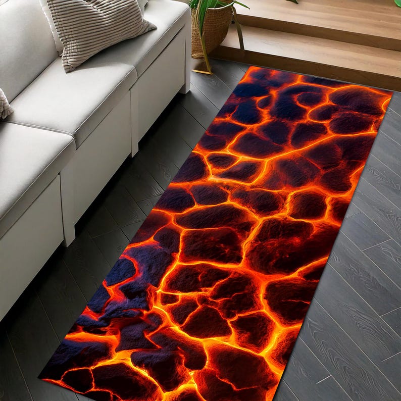 Red Lava Runner Rug | Fiery Magma Hallway Carpet | Volcanic Heat ...