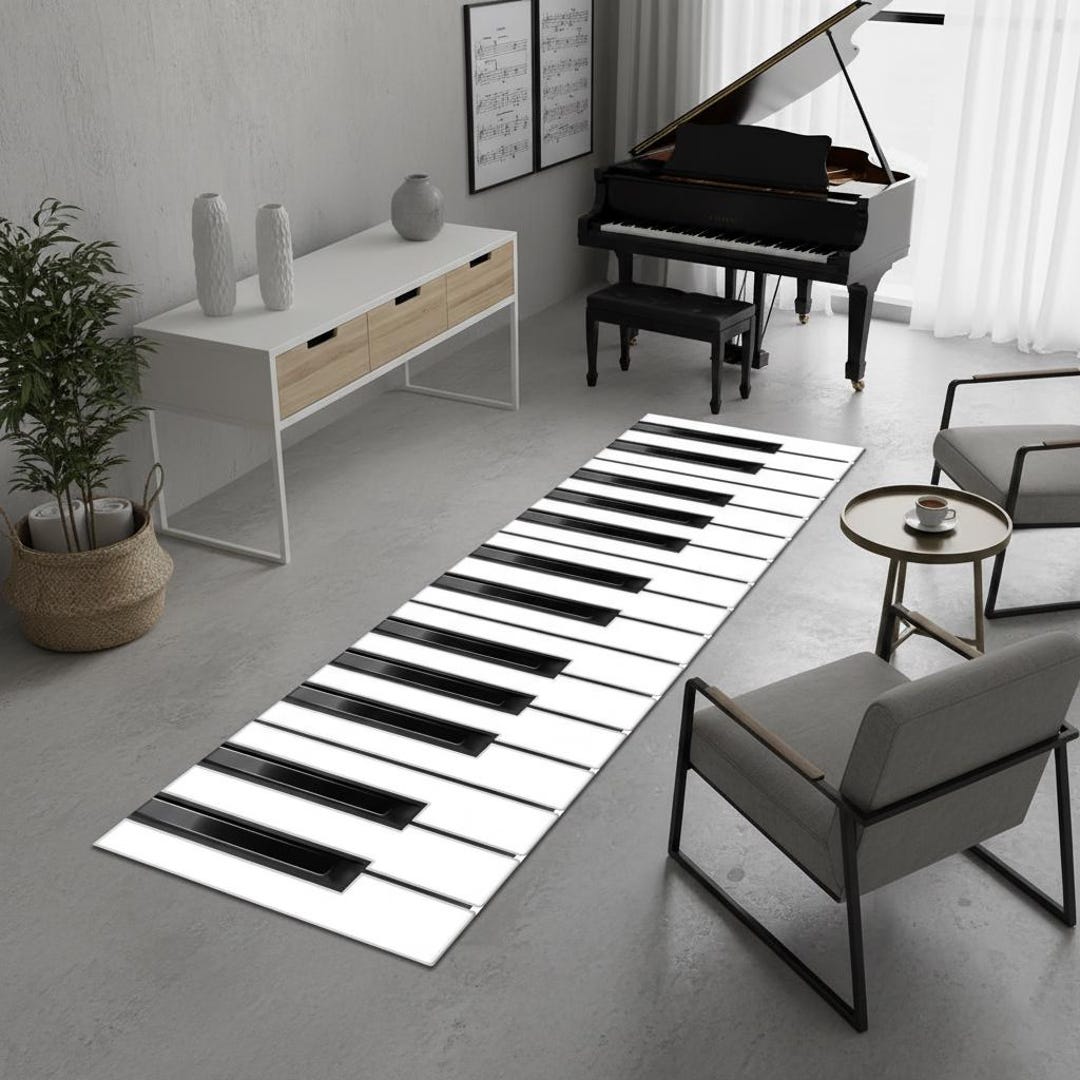 Piano Keys Runner Rug | Musical Theme Hallway Carpet | Black and White ...