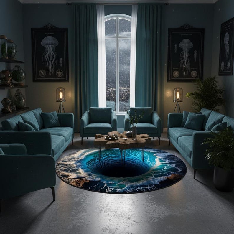 Wavy Ocean Hole Round Rug | 3D Deep Sea Carpet | Mystical Oceanic Floor ...